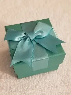 Other | Teal Blue Satin Bow Gift Box Small Square Jewelry | Poshmark